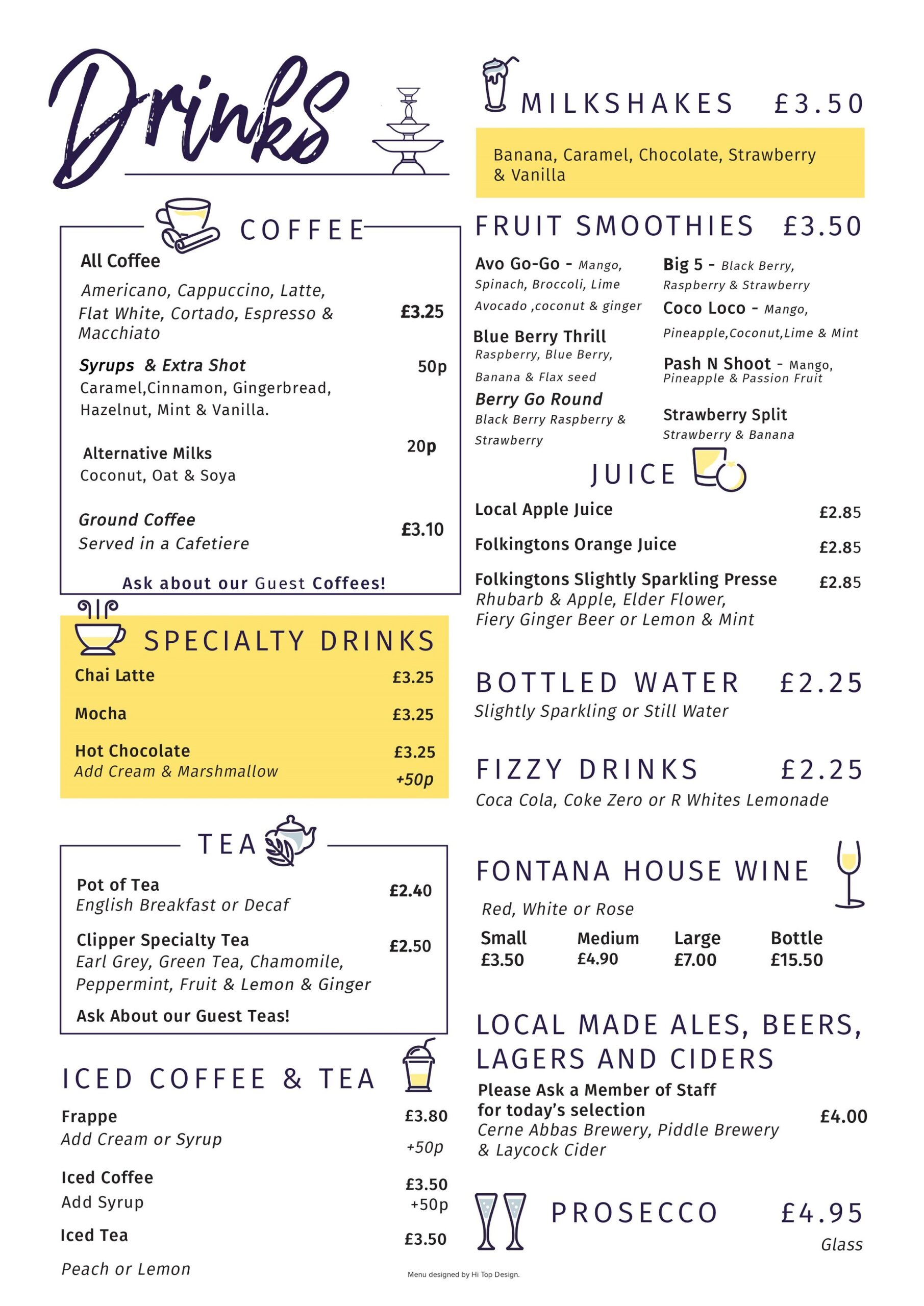 Drinks Menu Served All Day Kaf Fontana Coffee Shop And Cafe In